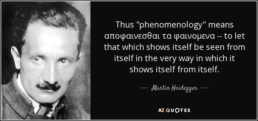 Martin Heidegger quote: Thus "phenomenology" means αποφαινεσθαι τα ...