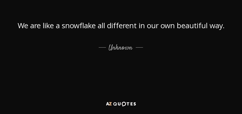 Quote: We are like a snowflake all different in our own...